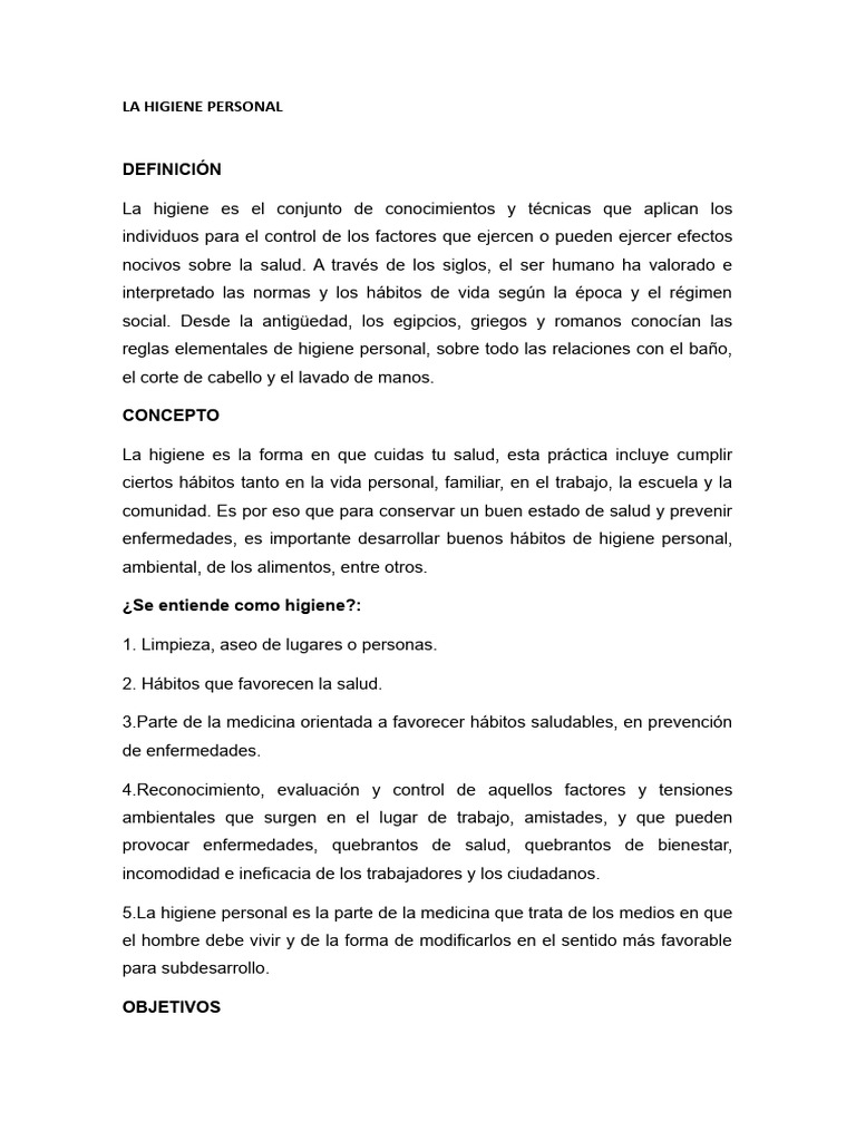 Hábitos de Higiene Personal para Niños | PDF | Higiene | Salud pública