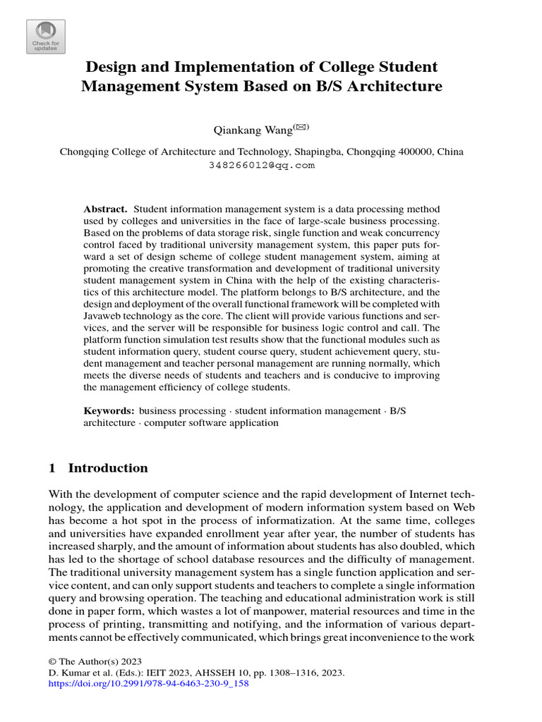 Design and Implementation of College Student Management System Based On B/S Architecture | PDF ...