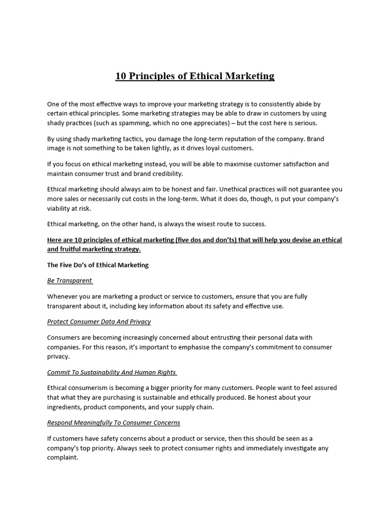 10 Principles of Ethical Marketing | PDF | Marketing | Marketing Strategy
