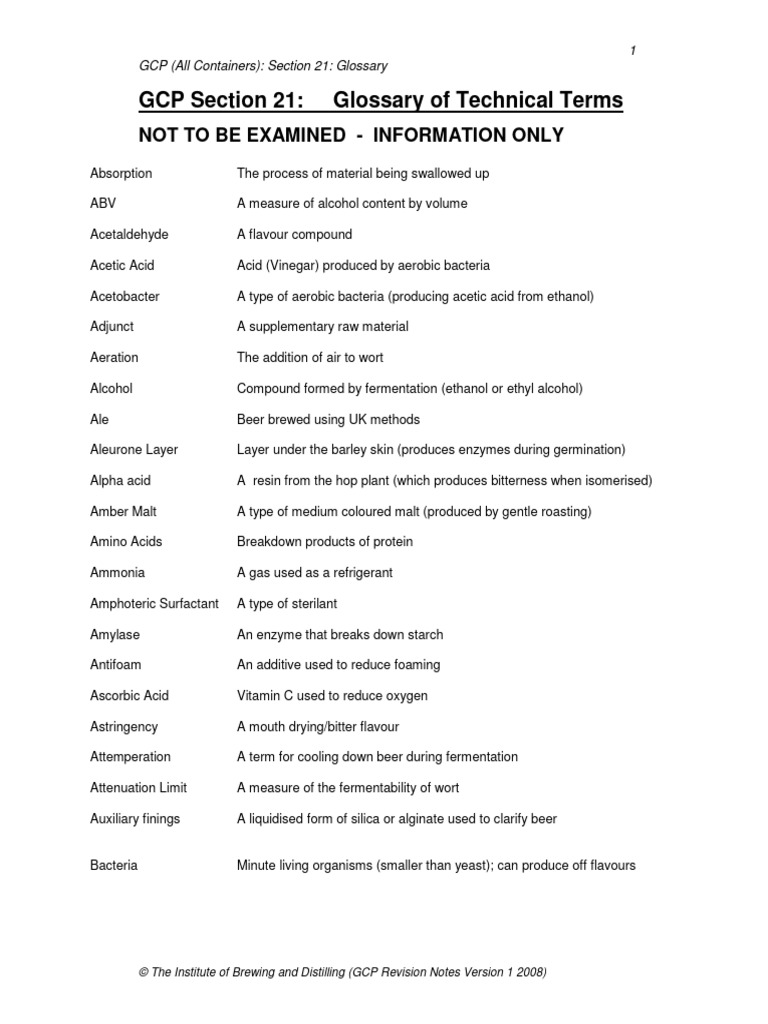 GCP Sect 21 Glossary | PDF | Brewing | Beer