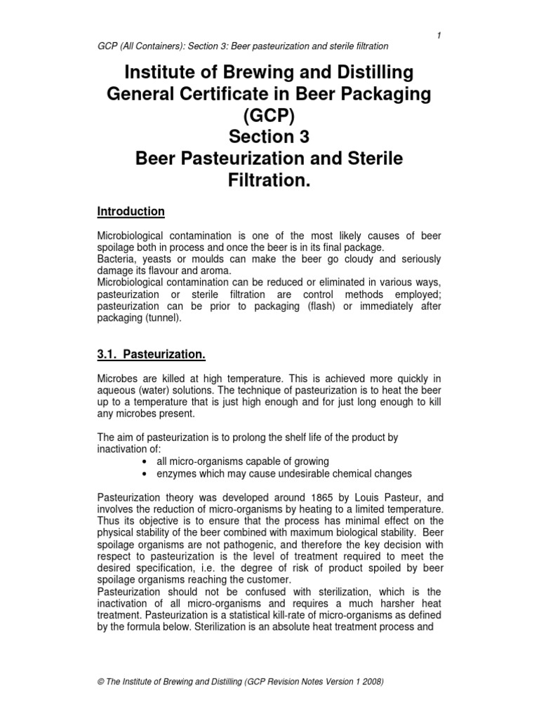 Beer Pasteurization and Filtration Methods | PDF | Filtration ...