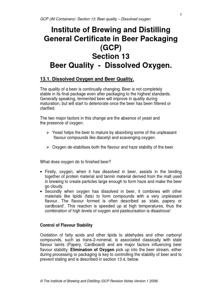 Managing Dissolved Oxygen in Beer | PDF | Beer | Brewing