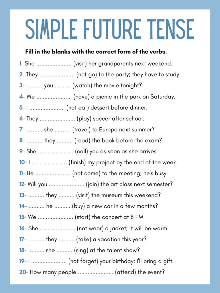 Simple Future Tense Worksheet | PDF