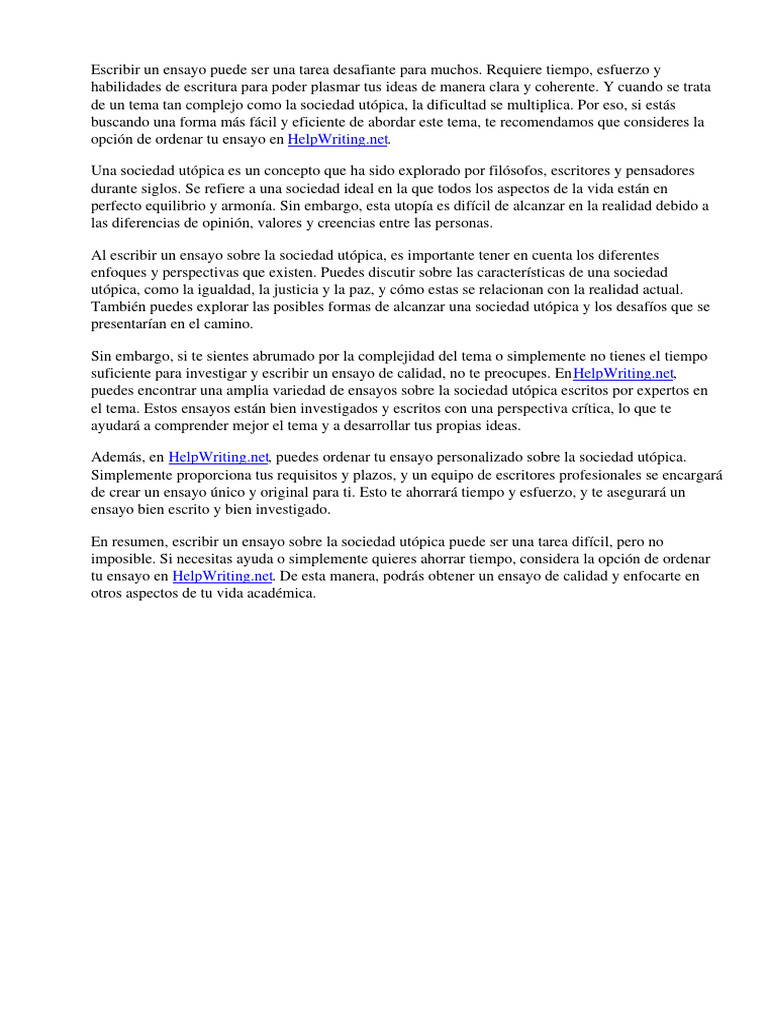 Ensayo Sobre La Sociedad Utópica | PDF | Ensayos | utopía Ensayo Sobre La Sociedad Utópica | PDF | Ensayos | utopía