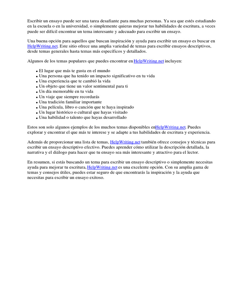 Temas para Escribir Un Ensayo Descriptivo | Descargar gratis PDF ...