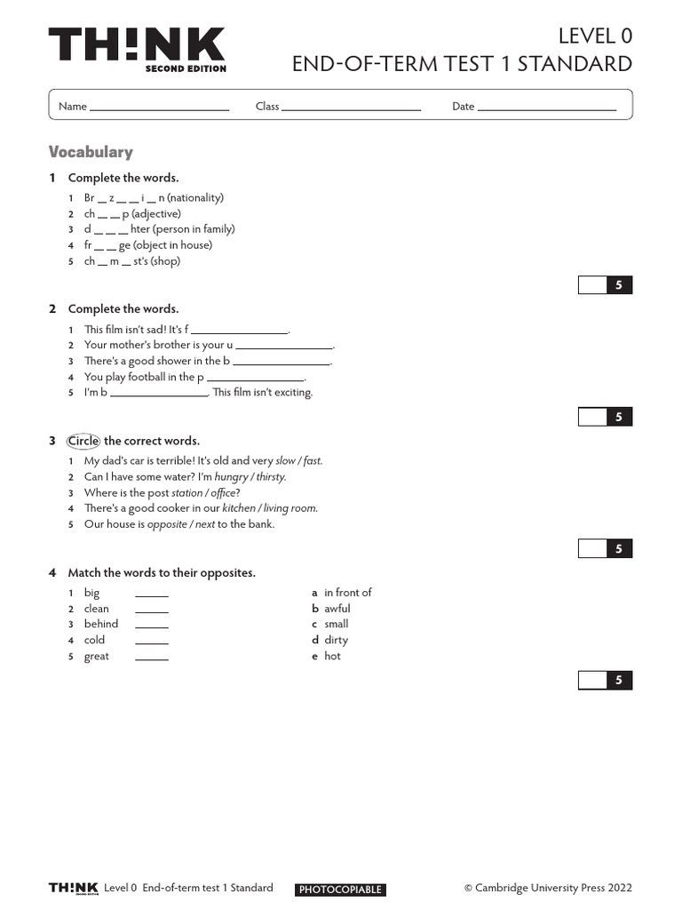 Thk2e BrE L0 End of Term Standard Test 1 | PDF | Linguistics
