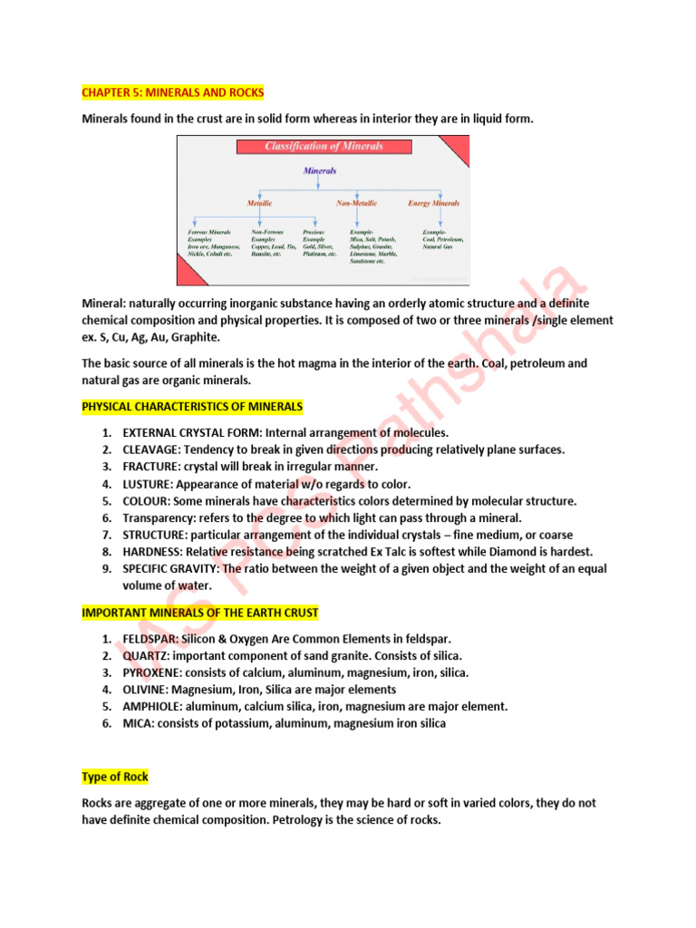 GEOGRAPHY NCERT NOTES | PDF | Rock (Geology) | Minerals