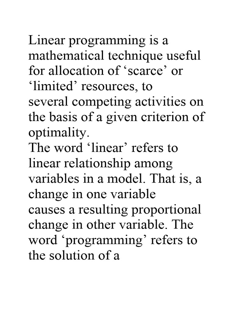 Linear Programming | PDF | Linear Programming | Mathematical Optimization Linear Programming | PDF | Linear Programming | Mathematical Optimization