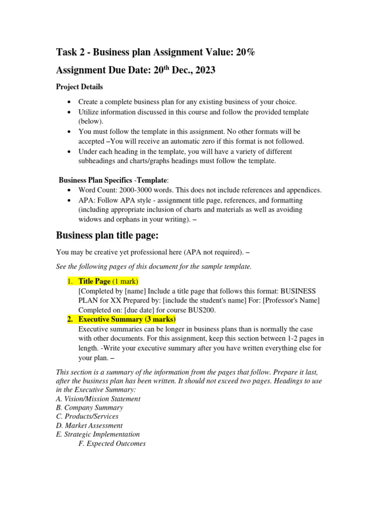 Business Plan Task Sheet | PDF | Swot Analysis | Market (Economics)