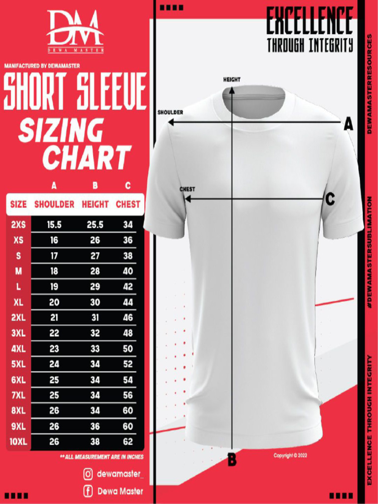 Sublimation Size Chart 2023 | PDF
