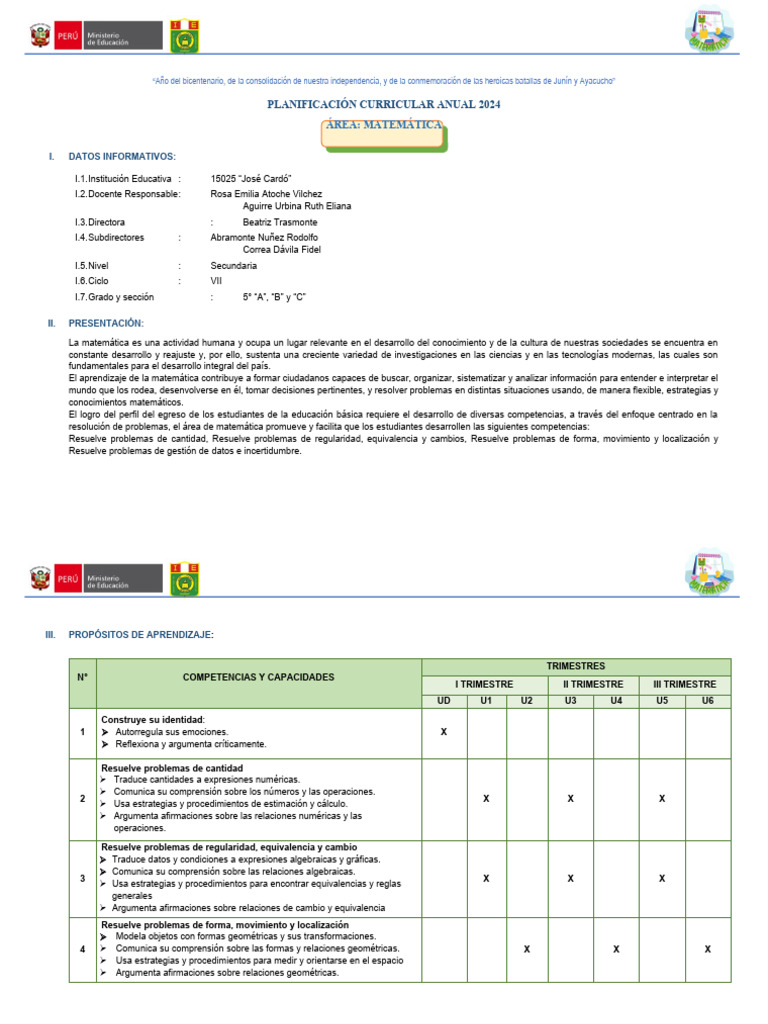 Planificación Curricular Anual 2024 | PDF | Evaluación | Aprendizaje