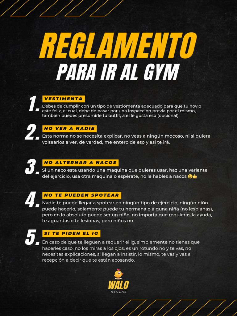 Cartel póster A3 reglamento para gimnasio llamativo amarillo y negro | PDF