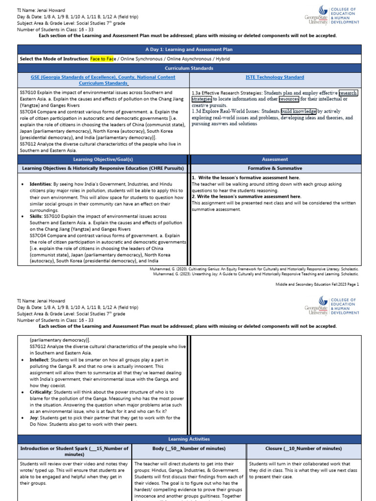 Mse Learning and Assessment Plan Template 2324 Semester 2 Week 2 3 ...