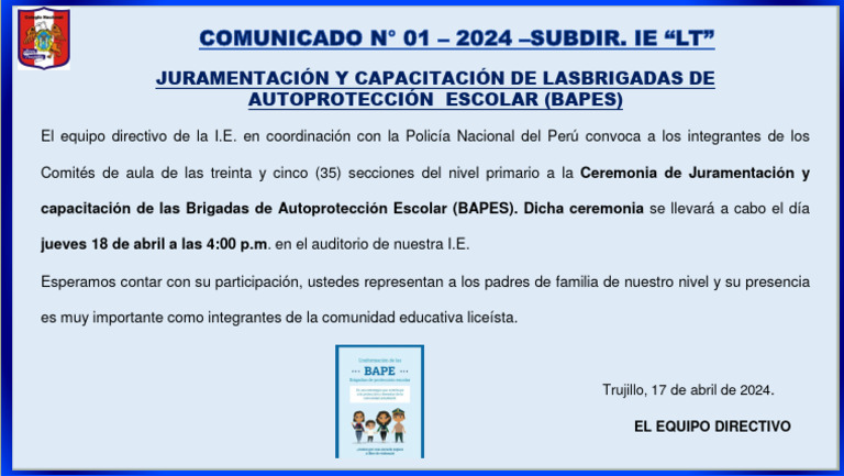 Comunicado 01-2024 Bapes Comités de Aula | PDF