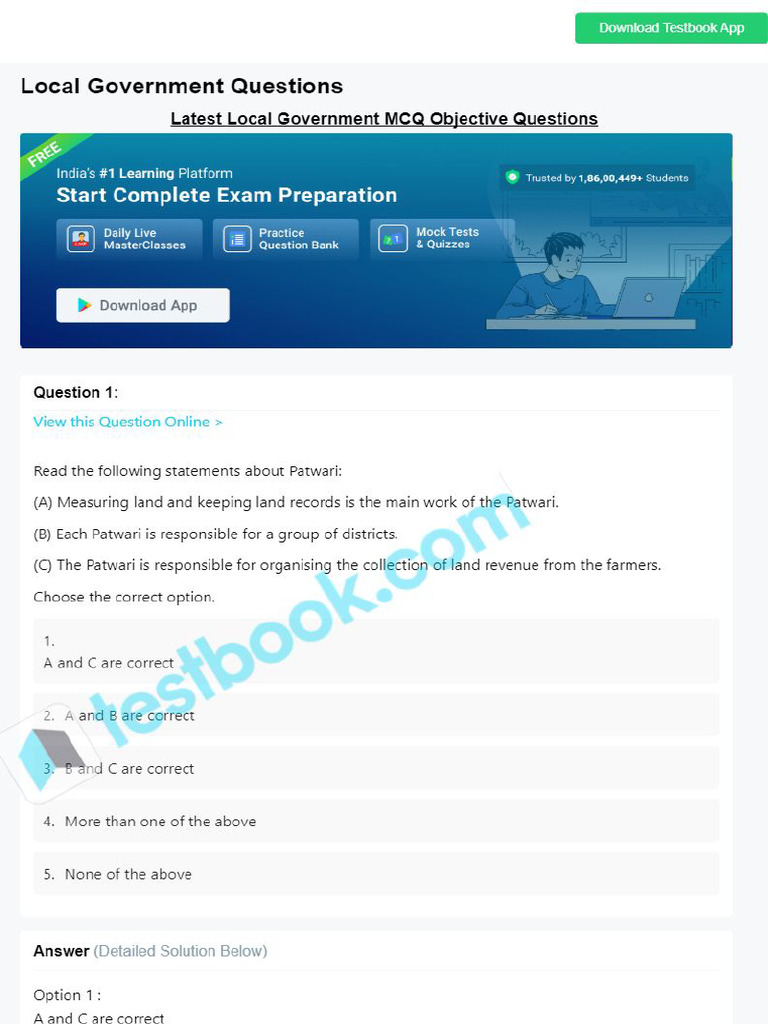 MCQ On Local Government 5eea6a1239140f30f369ecdb | PDF
