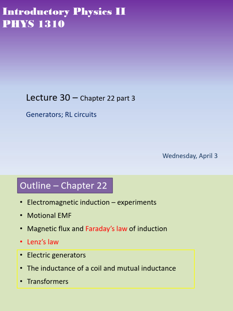 Lecture 30 - Chapter 22 Part 3 | PDF | Electromagnetic Induction | Inductor