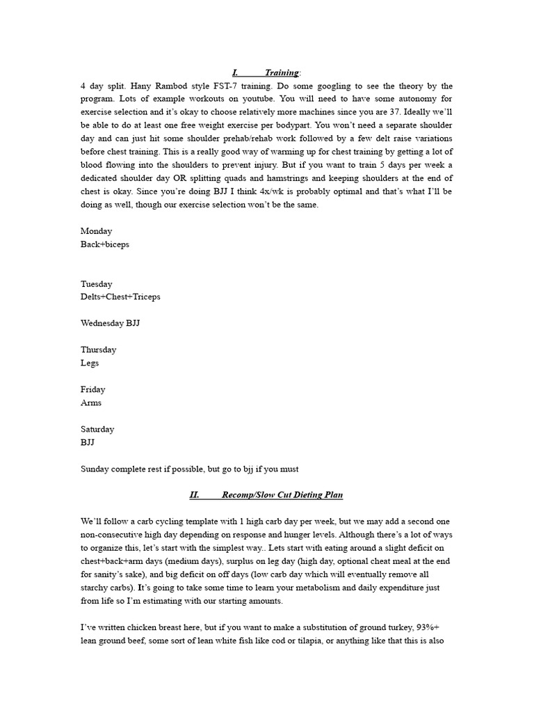 Steven Recomp Slow Cut Plan | PDF | Carbohydrates | Cooking