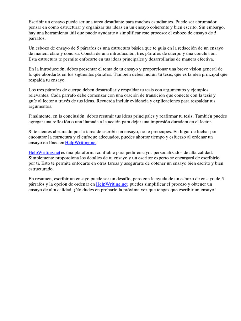 Cómo Escribir Un Esbozo de Ensayo de 5 Párrafos | PDF | Ensayos | No ...