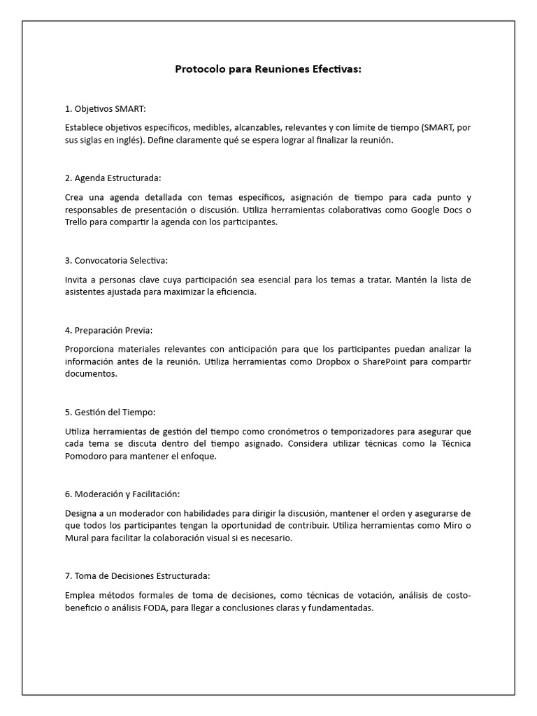 Protocolo para Reuniones Efectivas | PDF