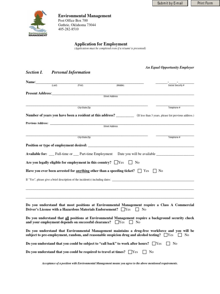 Environmental+Management+Employment+Application | PDF | Employment ...