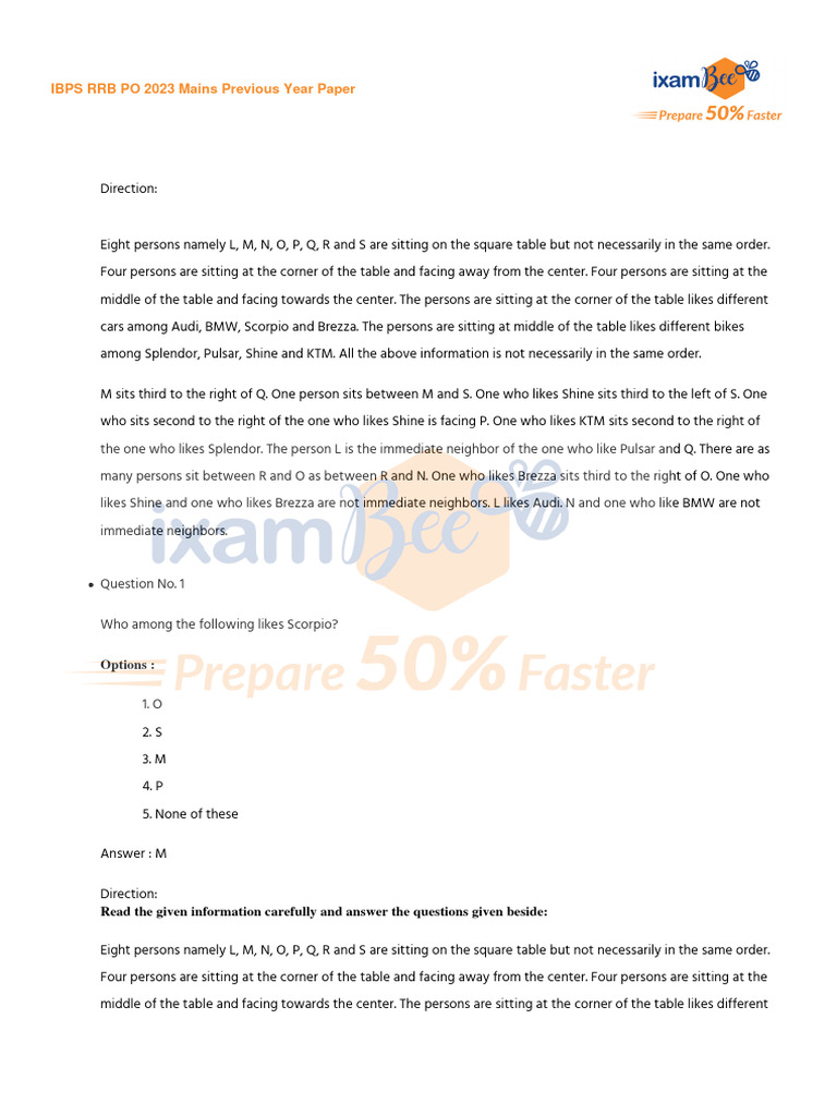 IBPS RRB PO 2023 Mains Question Paper | PDF | Sports & Recreation