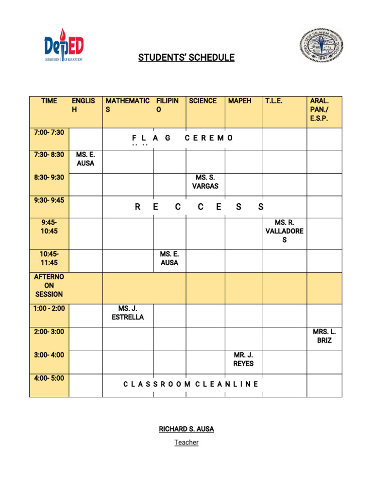 Students' Schedule | PDF