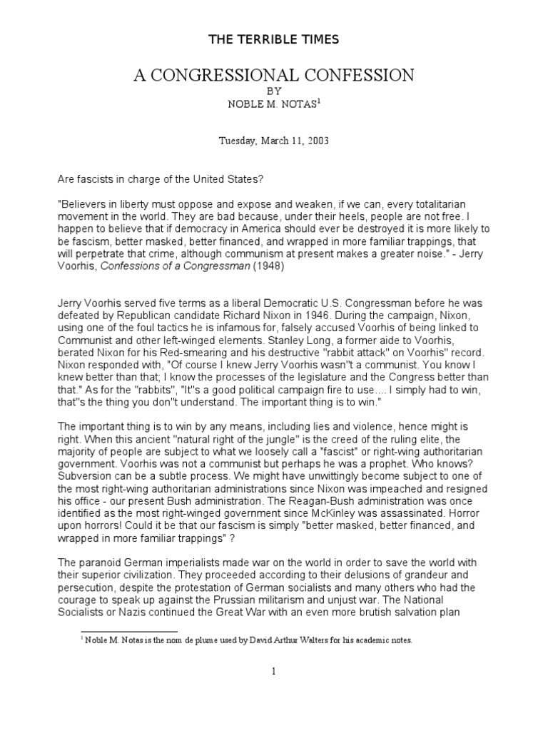 A Congressional Confession | PDF | Fascism | United States Congress