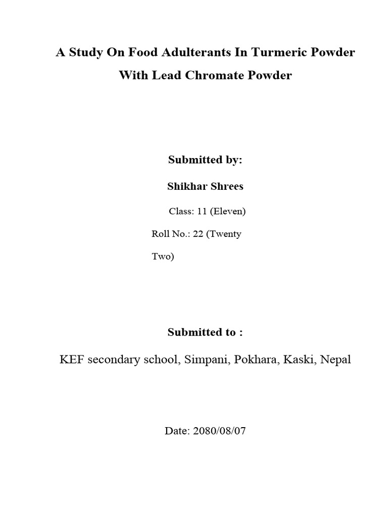 Lead Chromate Adulteration in Turmeric | PDF | Turmeric