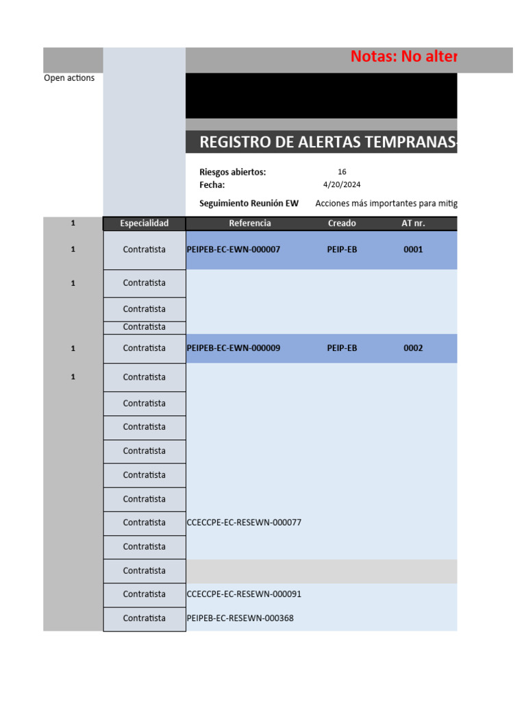 Registro de Alerta Temprana Template 2022.12.01 | Descargar gratis PDF ...