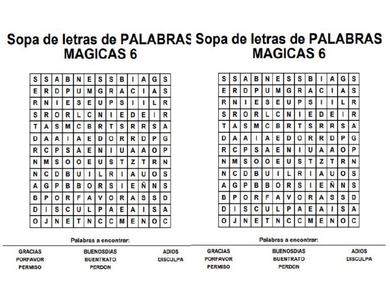 SOPA DE LETRAS PALABRAS MAGICAS | PDF