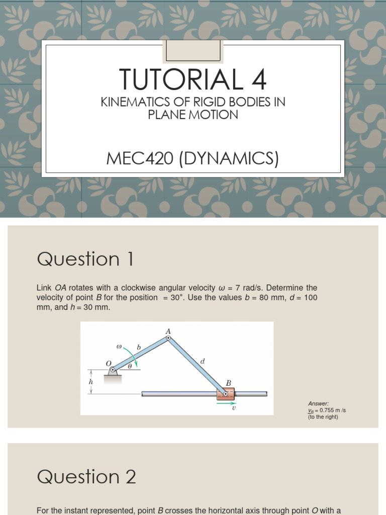 TUTORIAL 4 (Kinematics of RBs in Plane Motion) | Download Free PDF ...