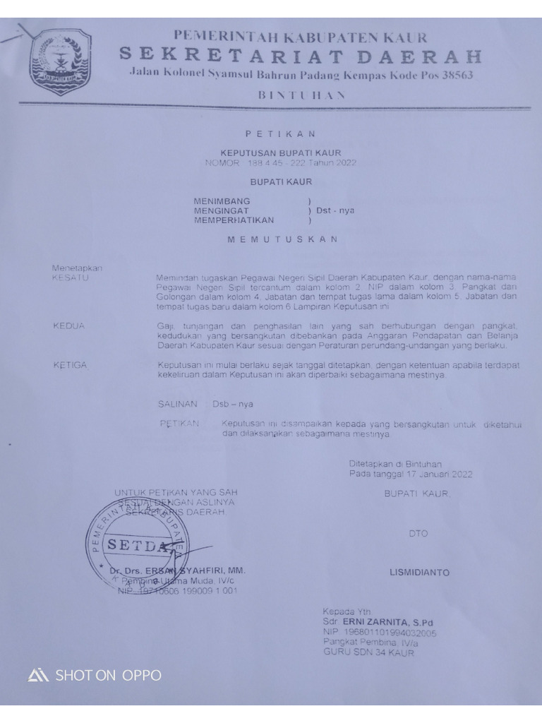 SK Mutasi Dari 61 Ke 34 | PDF