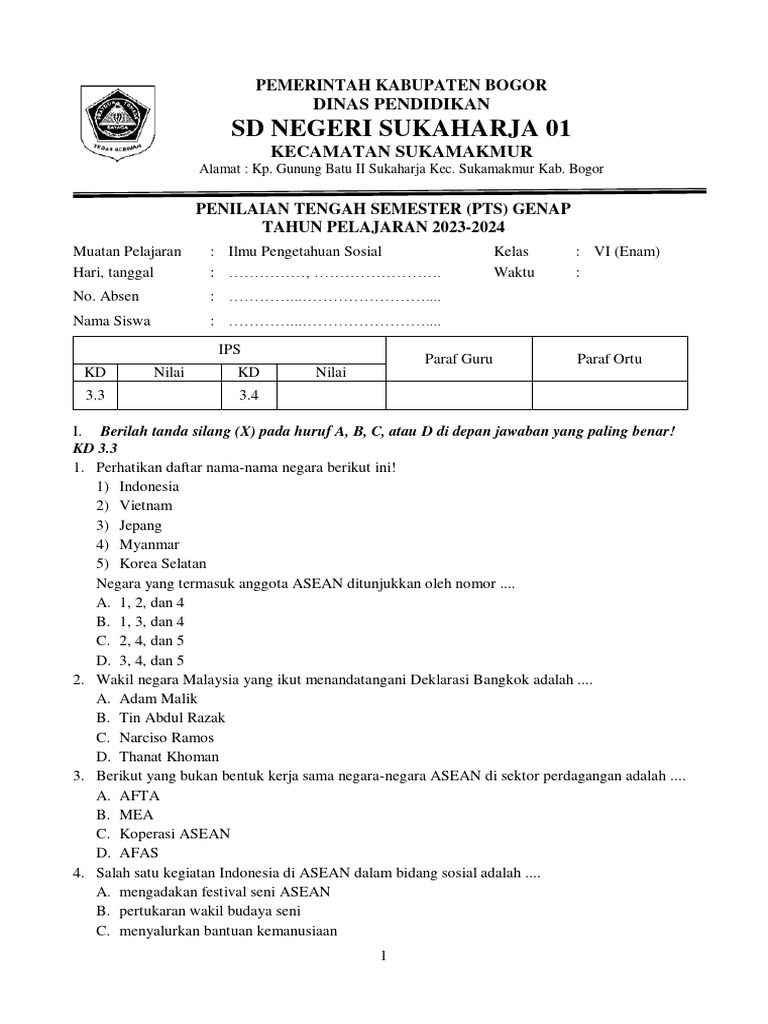 Soal PTS Genap 2024 Kelas 6 Ips | PDF