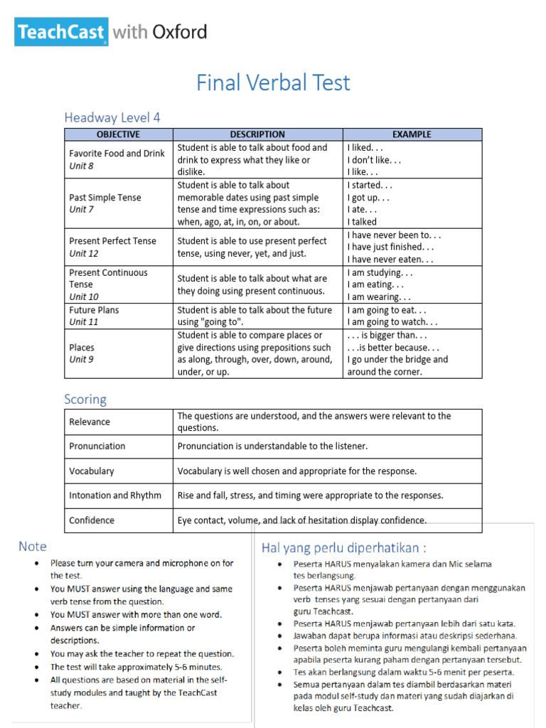 Final Verbal Test - Student Information - HW4 | PDF | Grammatical Tense ...