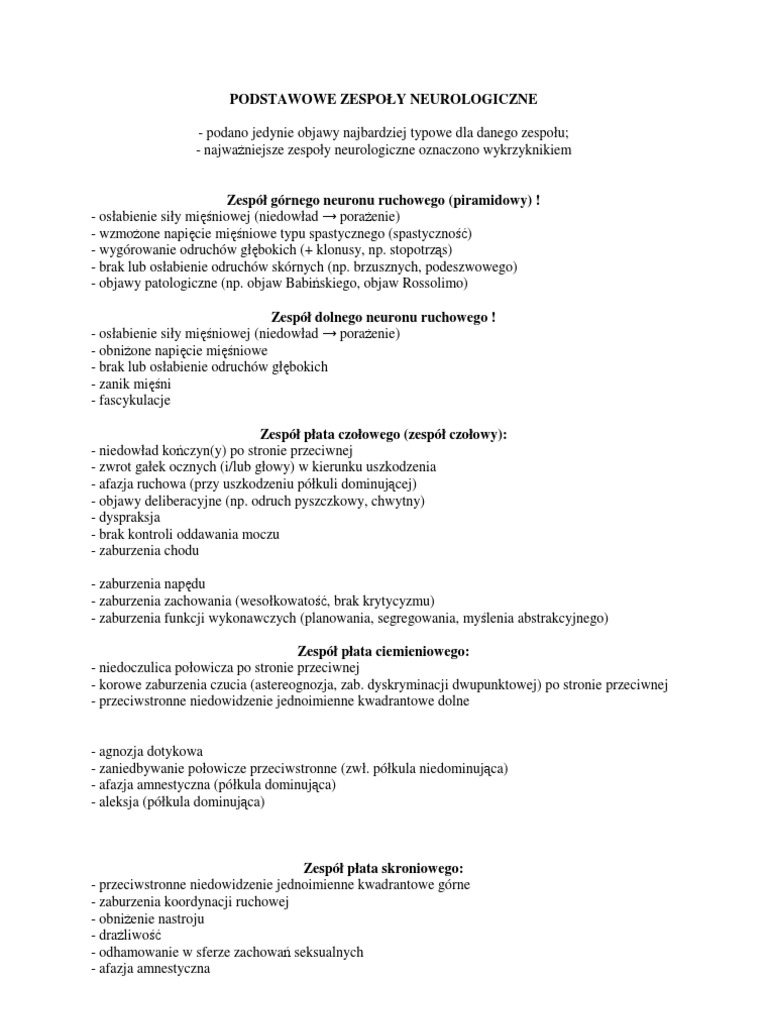 Zespoly Neurologiczne | PDF