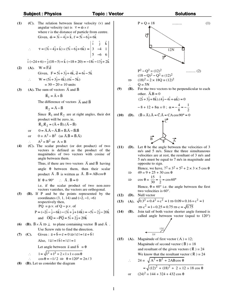 1 Chapter Test Vector Solutions Pdf Euclidean Vector Geometry
