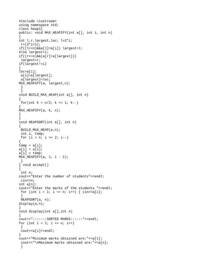 Heap Sort Implementation in C++ | PDF