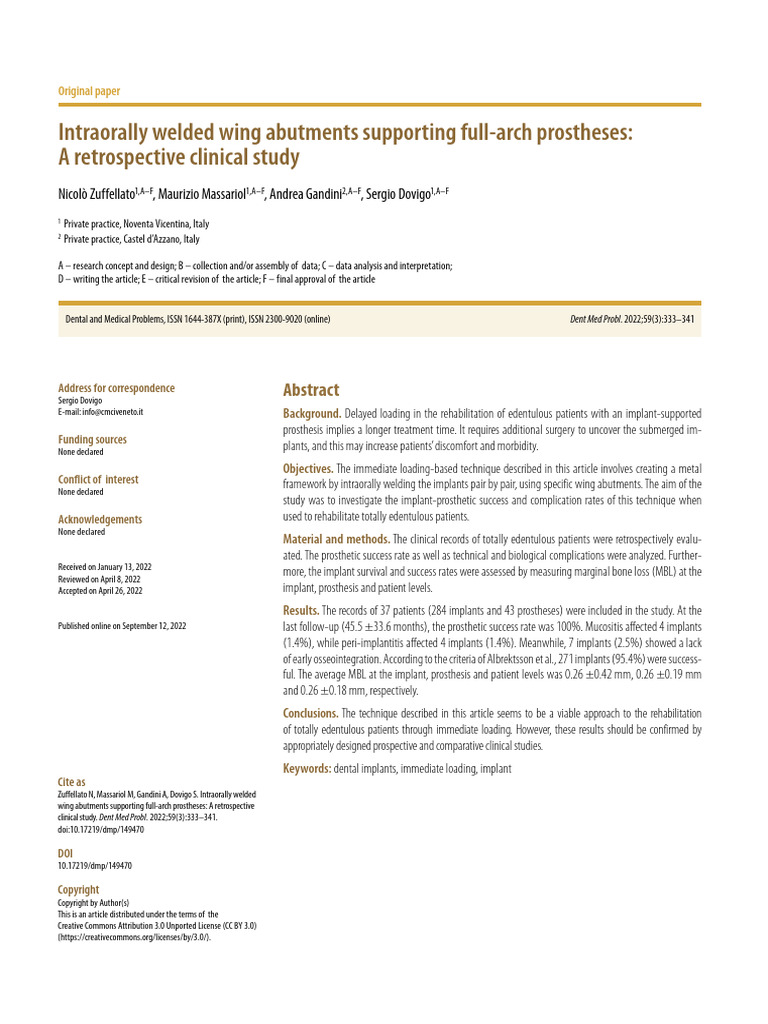 Intraorally Welded Wing Abutments Supporting Full-Arch Prostheses: A ...