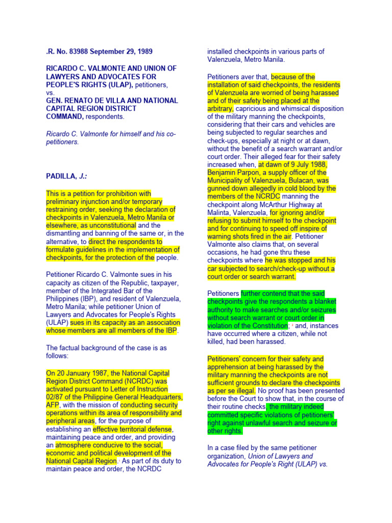 Valmonte VS de Villa | PDF | Search And Seizure | Search Warrant