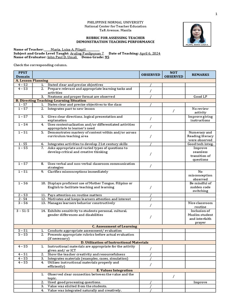 Teacher Performance Assessment Rubric | PDF | Learning | Teachers