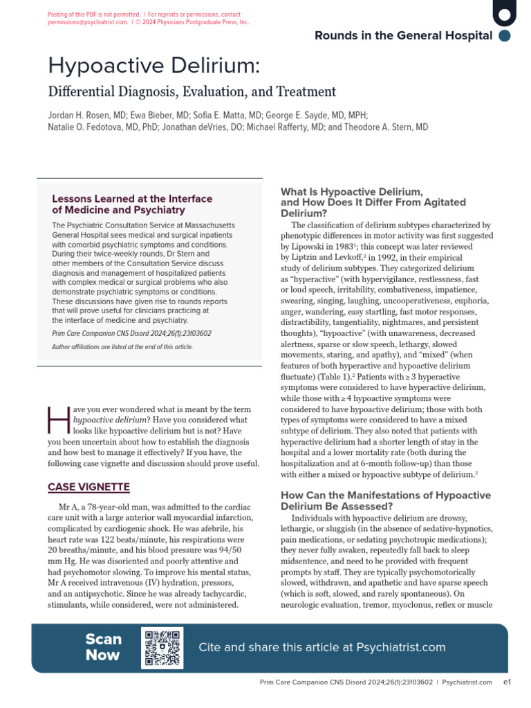 Hypoactive Delirium PCC 23f03602 | PDF | Antipsychotic | Medicine