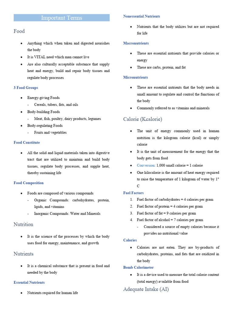Essential Nutrition Terms Explained | PDF | Nutrients | Food Energy