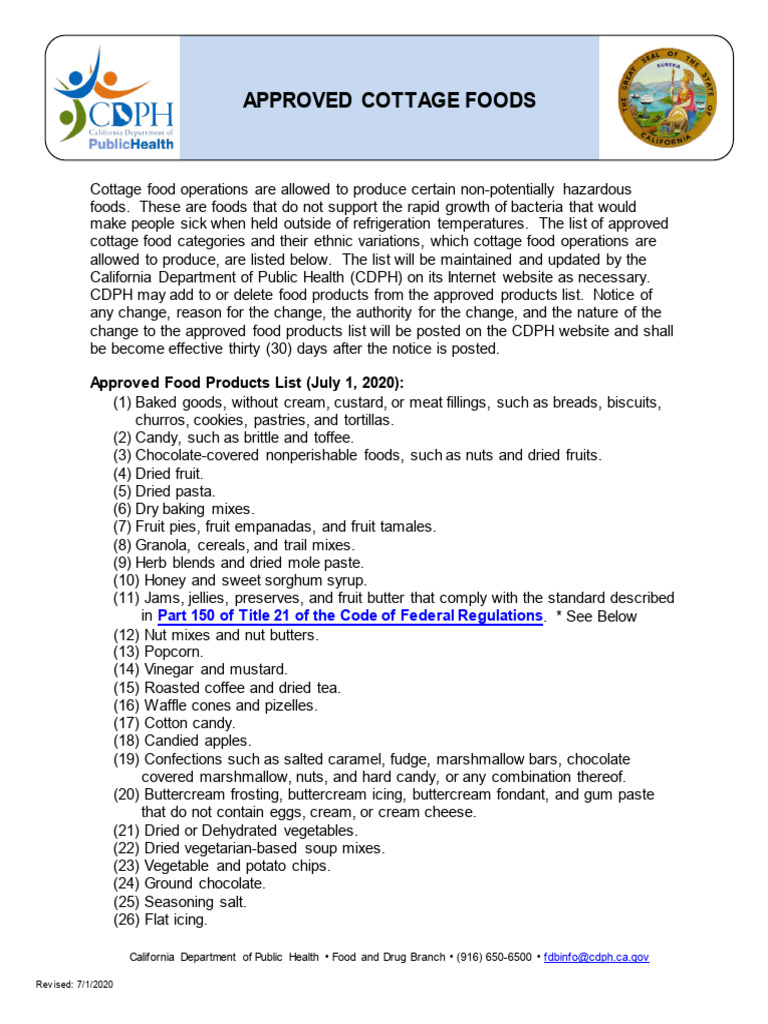 Approved Cottage Food List For Web July 1 2020 | PDF | Fruit Preserves ...