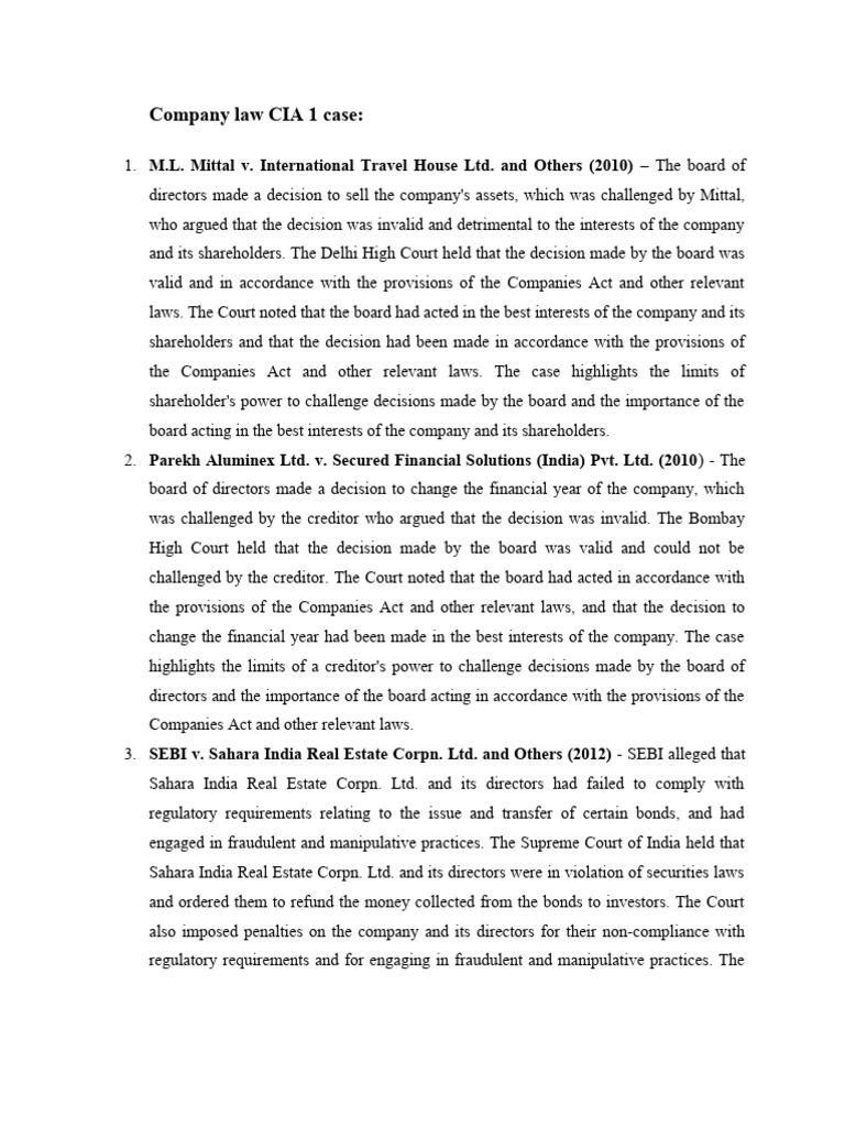 Various Eminent Company Law Case Laws | PDF | Board Of Directors ...