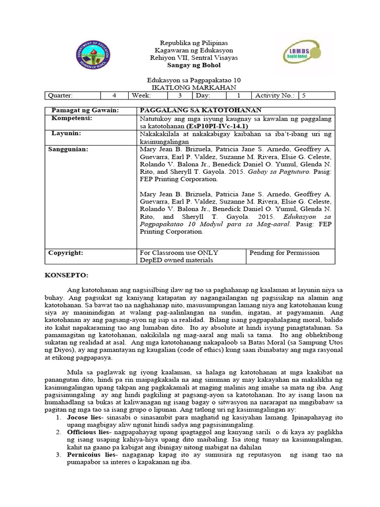 EsP10 Q4 Wk3 Day1 | PDF