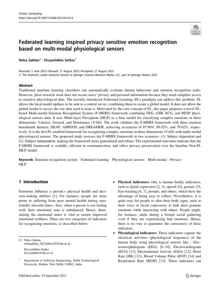 Federated Learning Inspired Privacy Sensitive Emotion Recognition Based On Multi Modal