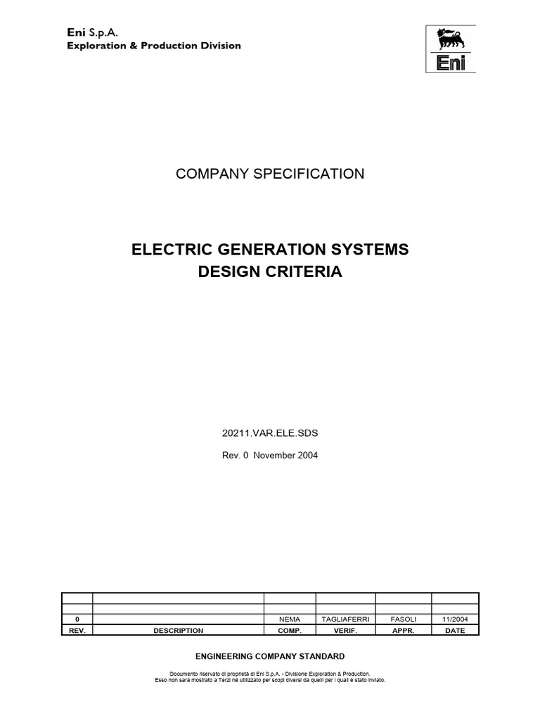 Electric Generation Systems Design Criteria: Company Specification ...