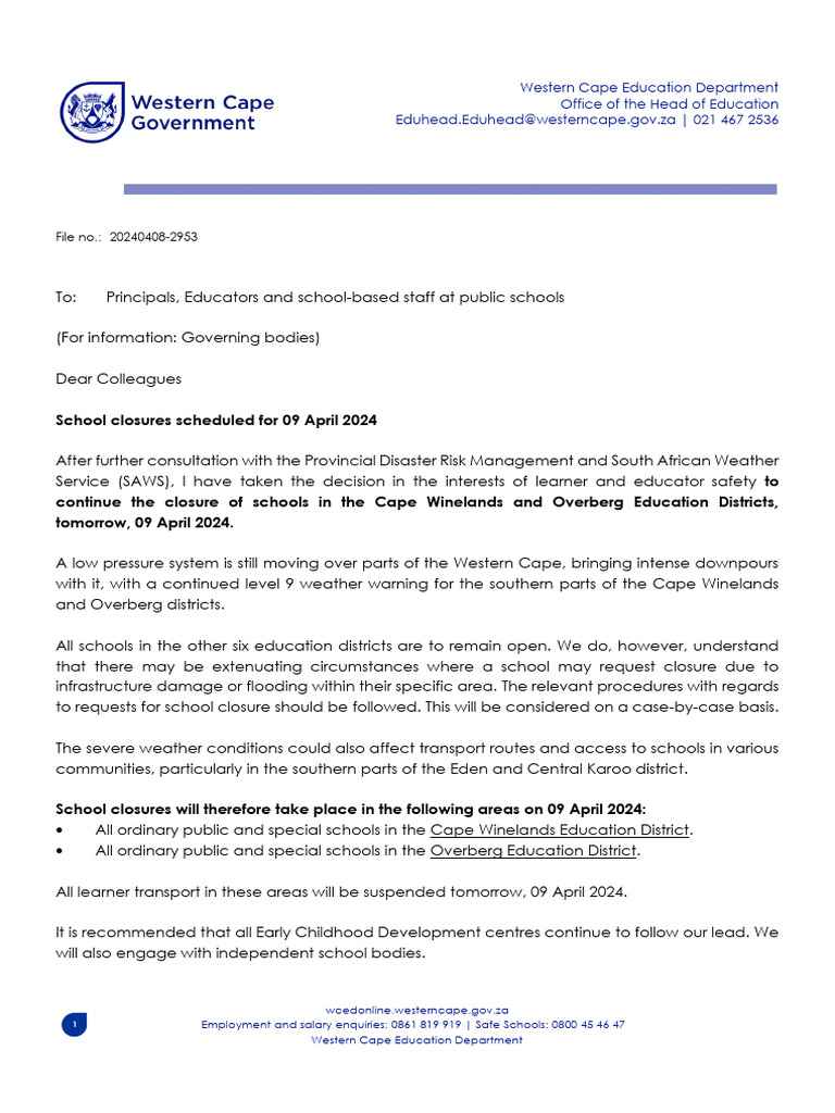 2024 Letter - Update On Weather and School Closures FINAL | PDF ...