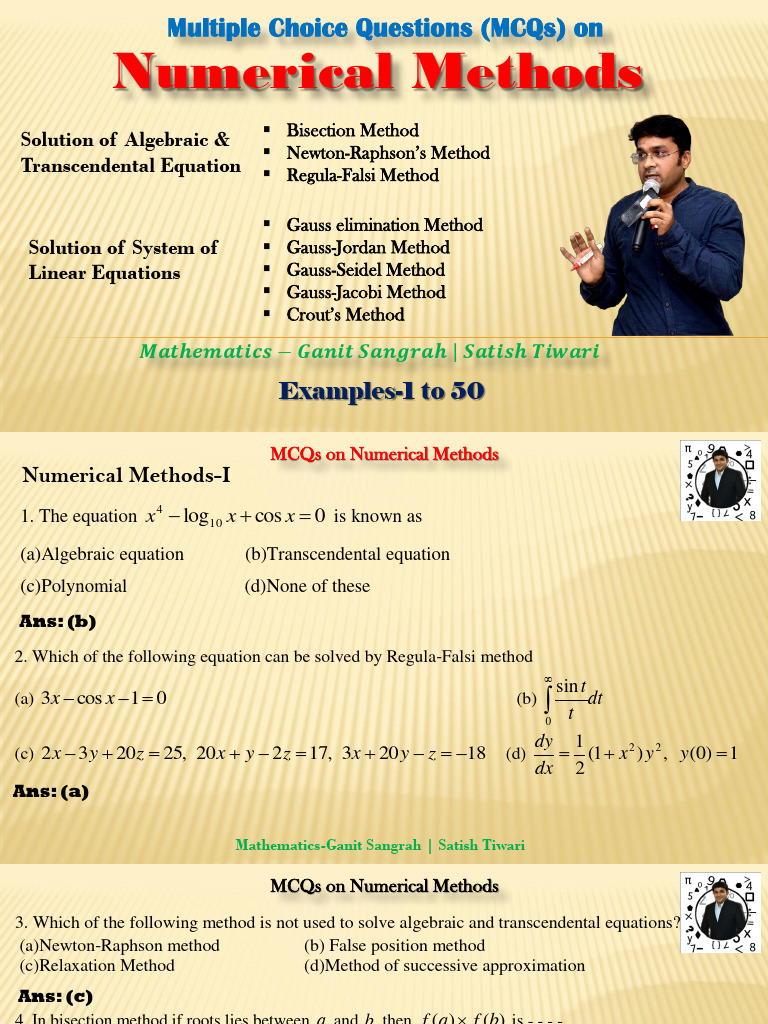 MCQ On Numerical Methods (50 Q) Part 1 | PDF | Mathematics | Mathematical Concepts