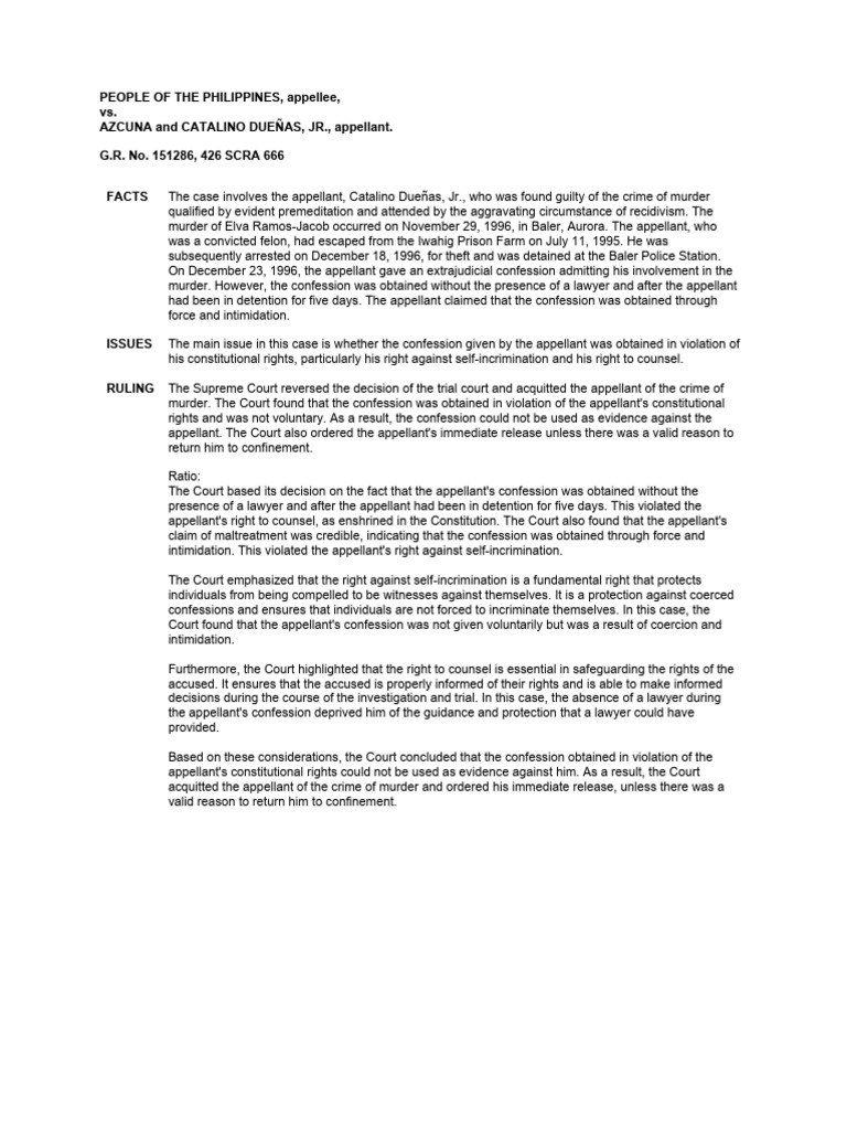 People V Azcuna Pdf Confession Law Self Incrimination